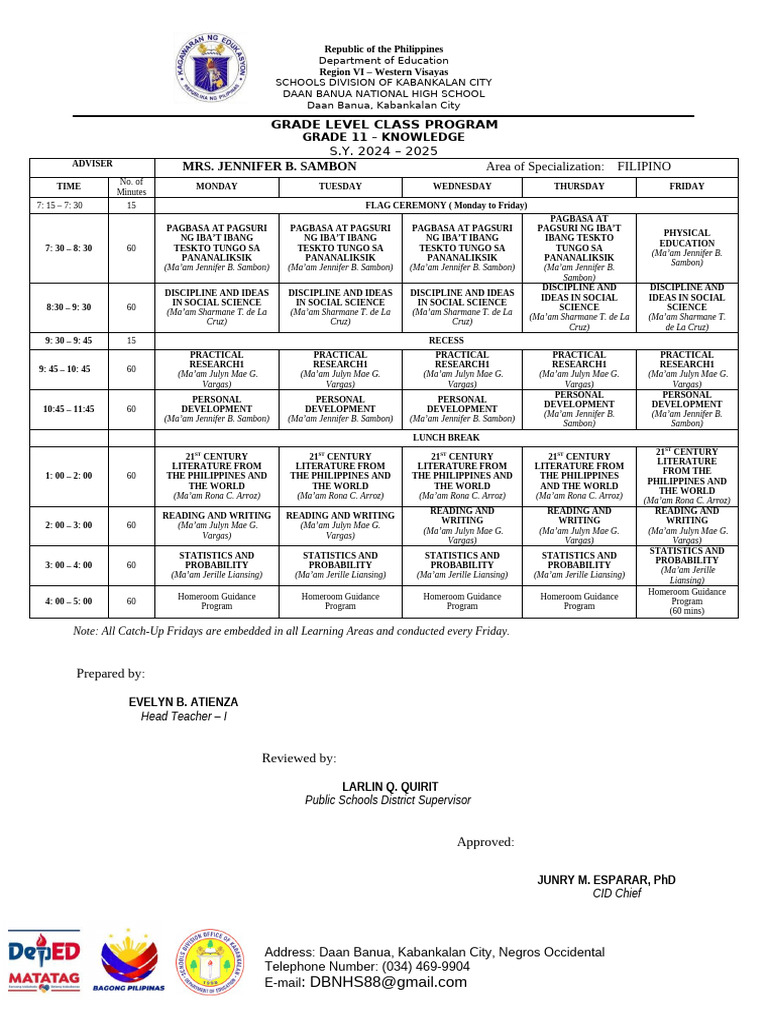 Daan Banua NHS 2024 2025 GRADE LEVEL CLASS PROGRAM Edited | PDF ...