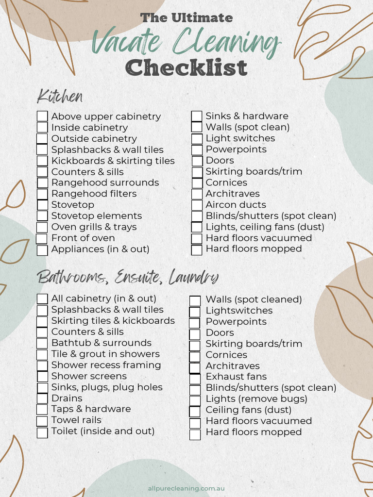 Ultimate-Vacate-Cleaning-Checklist-Perth | PDF | Bathroom | Shower