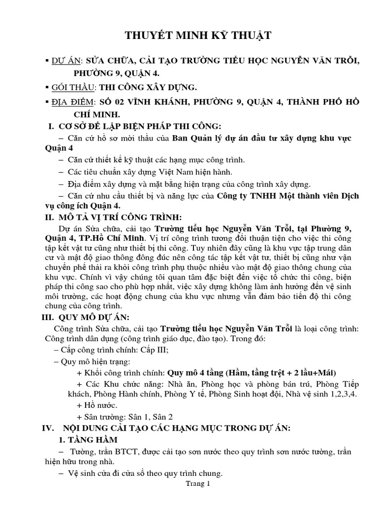 Thuyet Minh Ky Thuat | PDF