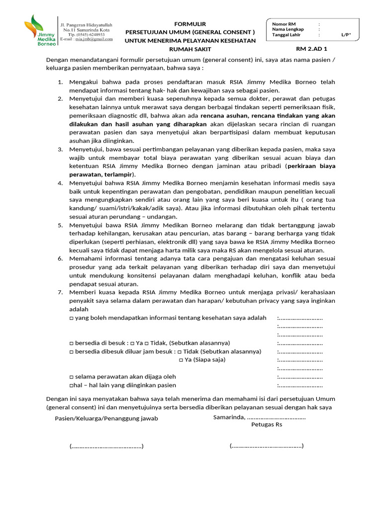 Rm 2.Ad 1 Formulir General Consent | PDF