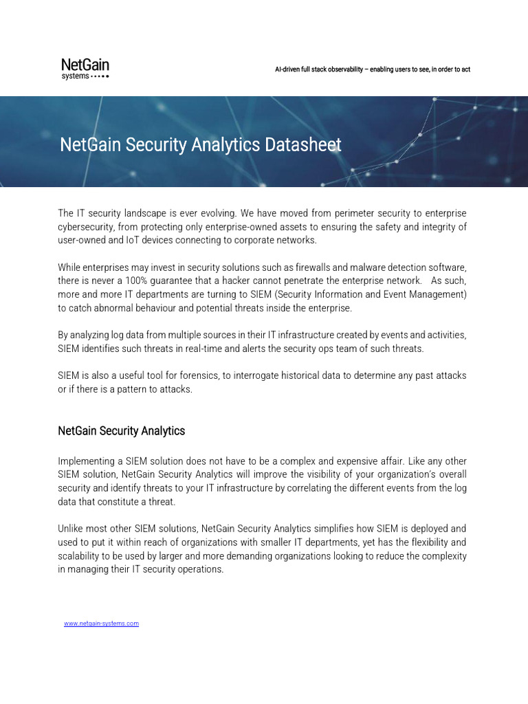 NetGain - Security Analytics Datasheet | PDF | Computer Security | Security