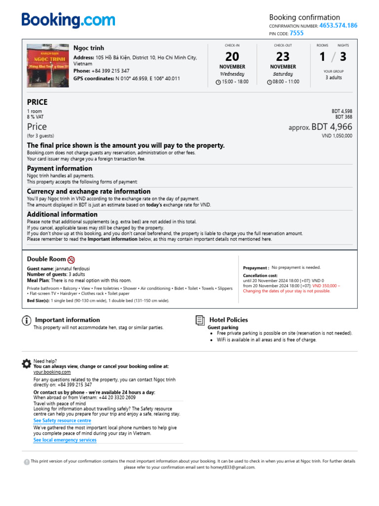 Confirmation Vietnam | PDF | Fee | Payments