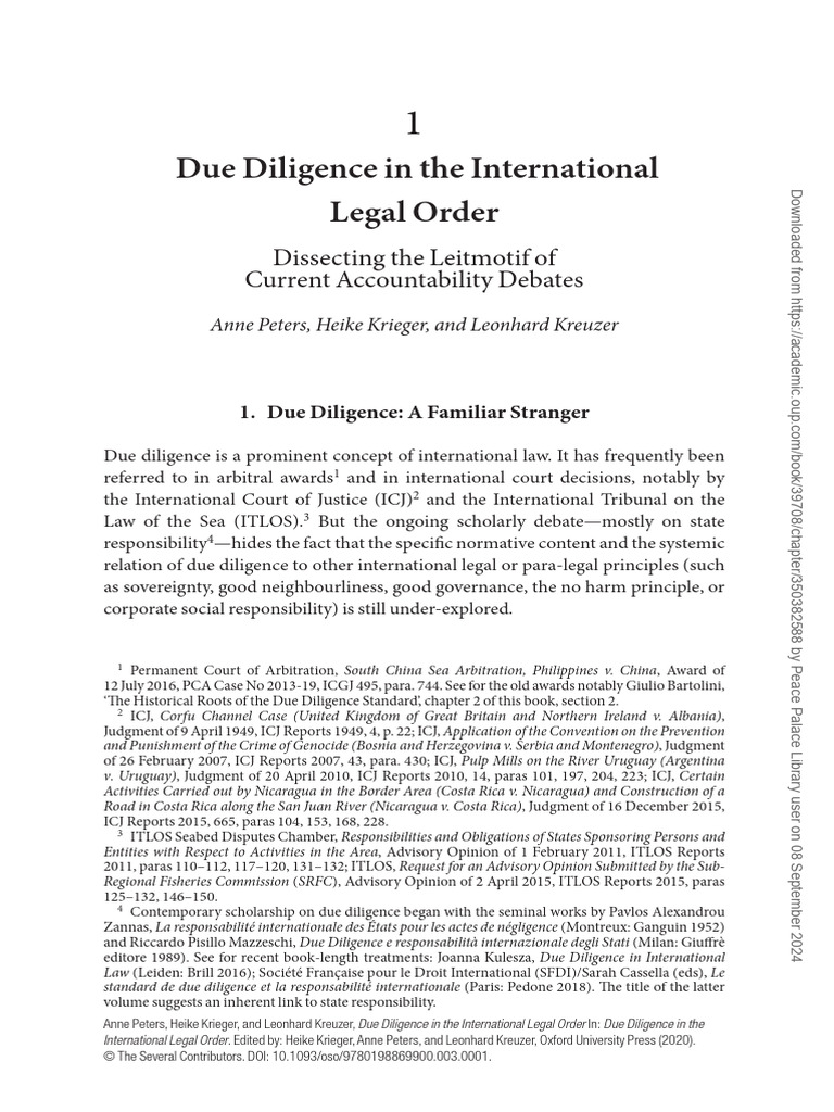 Due Diligence in The International Legal Order | PDF | International Law | Due Diligence