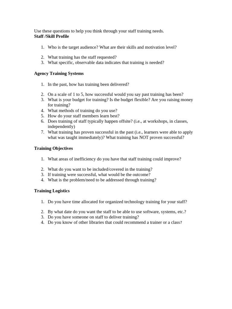Training Worksheet | PDF