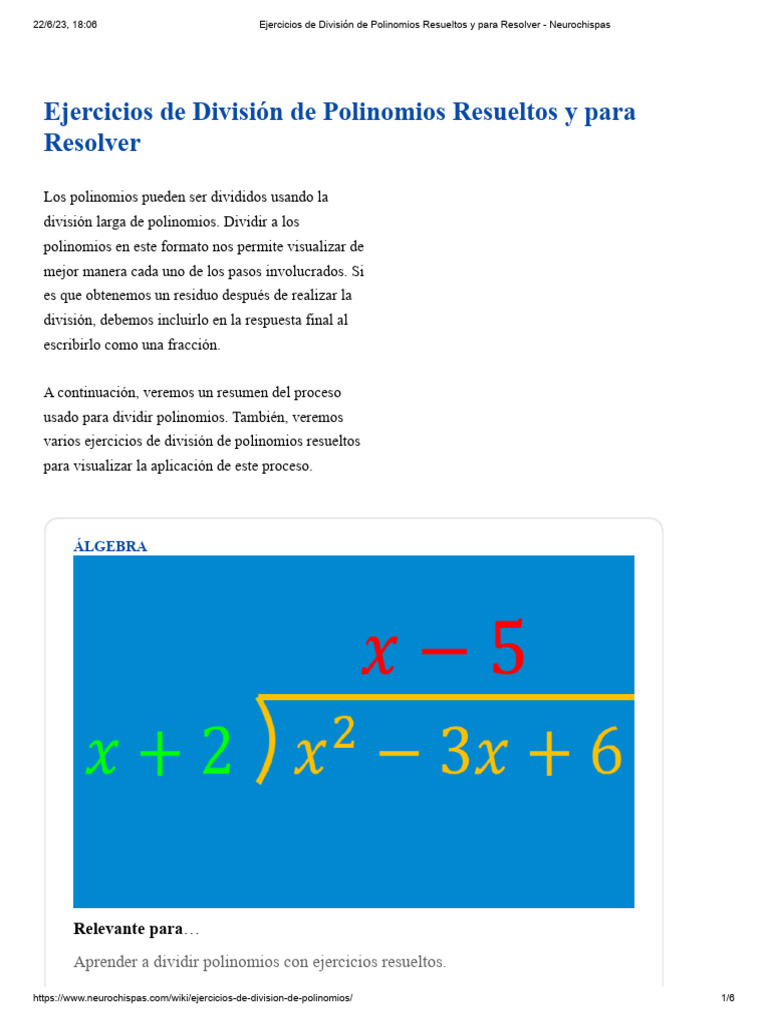 Ejercicios Resueltos de División de Polinomios | PDF | División ...
