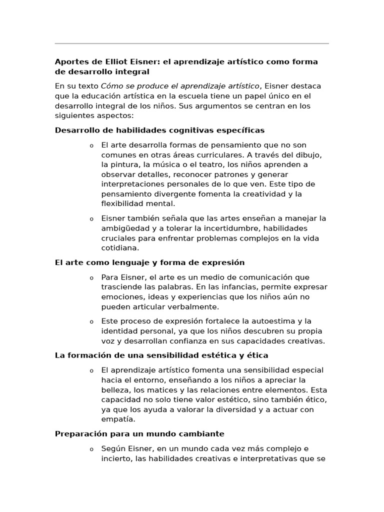 Aportes de Elliot Eisner | PDF | Experiencia | Pensamiento