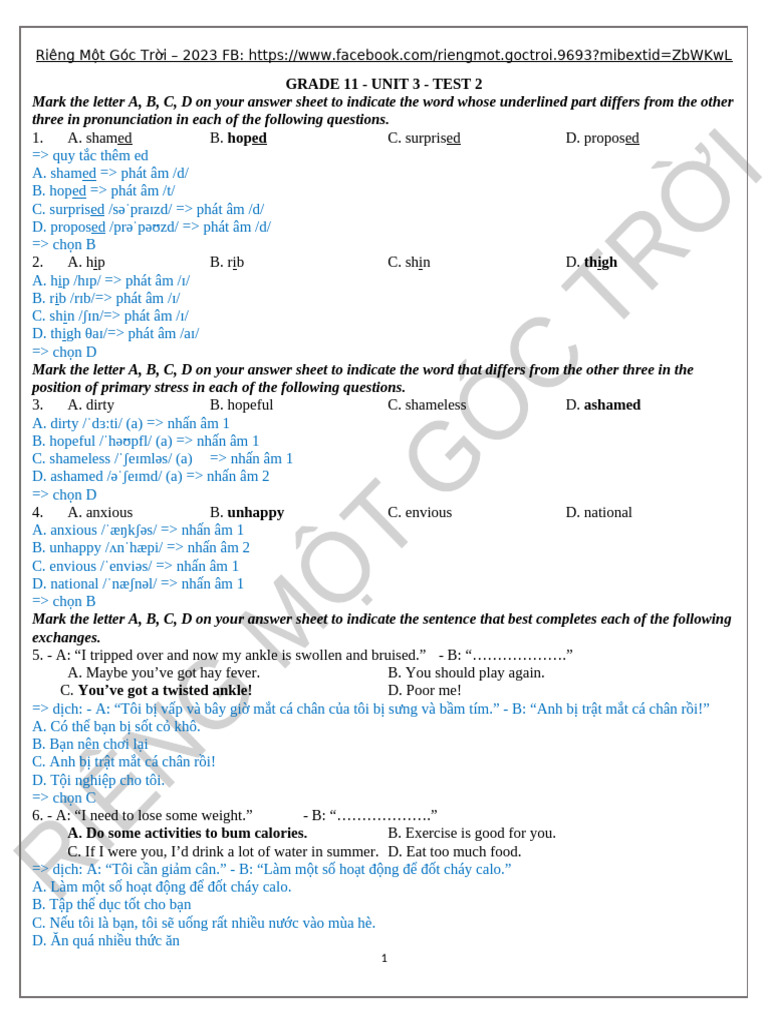 Grade 11 - Unit 3 - Test 2 - Keys | PDF