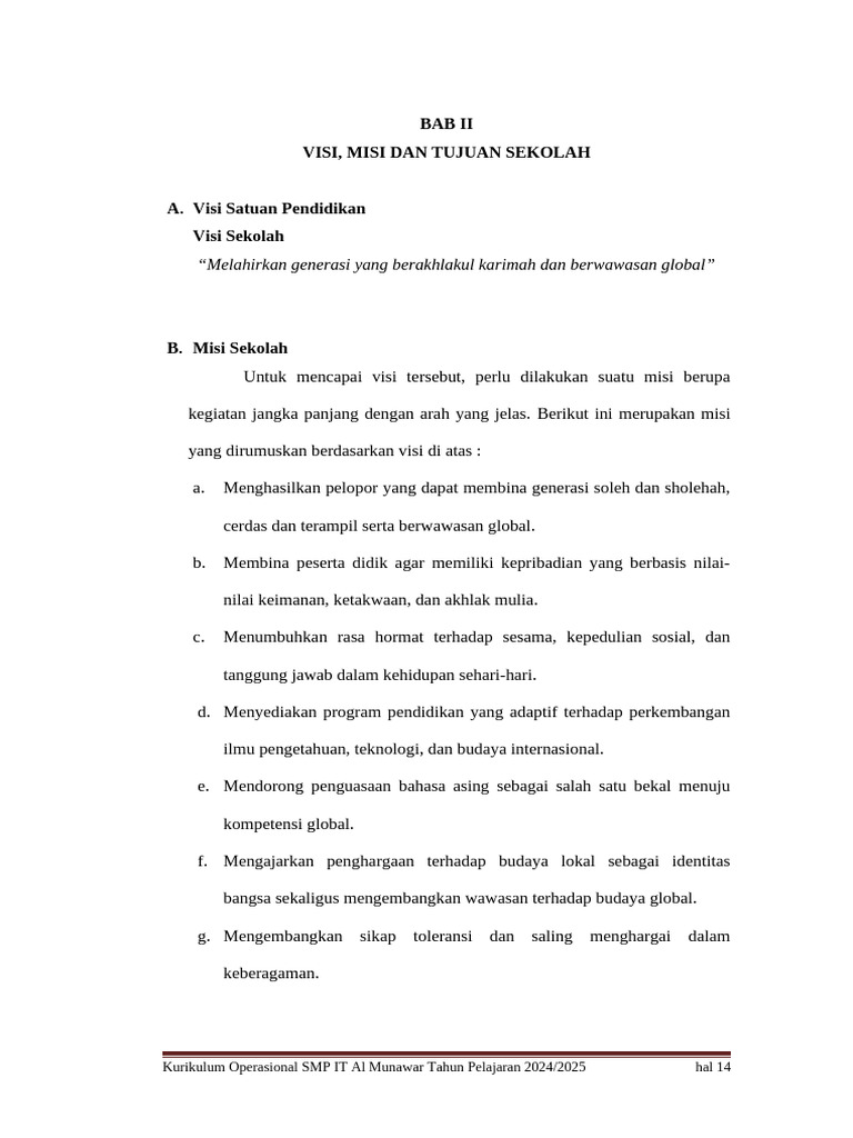 BAB II Visi Misi Tujuan Sekolah | PDF