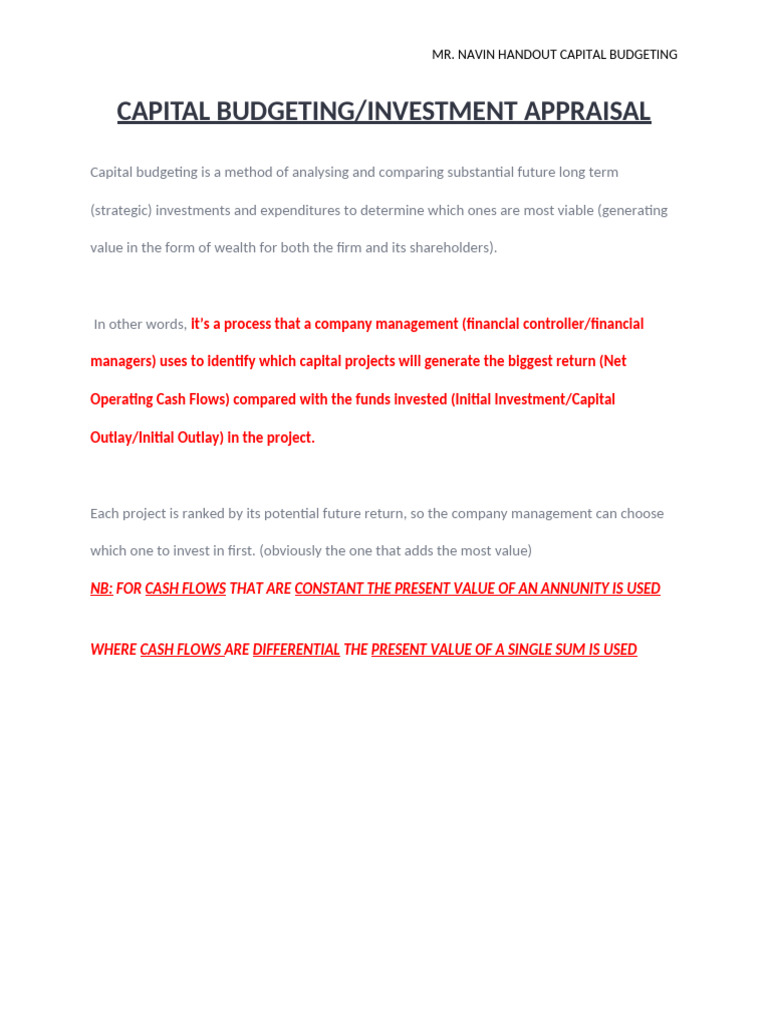 CAPITAL BUDGETING | PDF | Net Present Value | Internal Rate Of Return