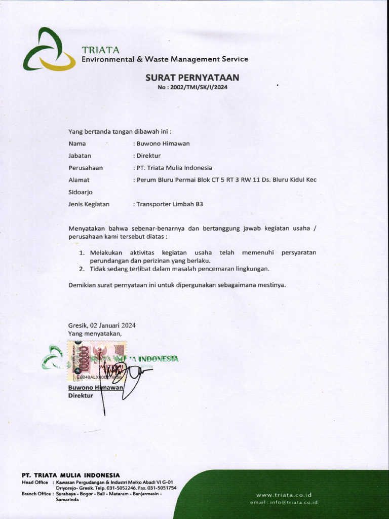 Surat Lingkungan 2024-TMI | PDF