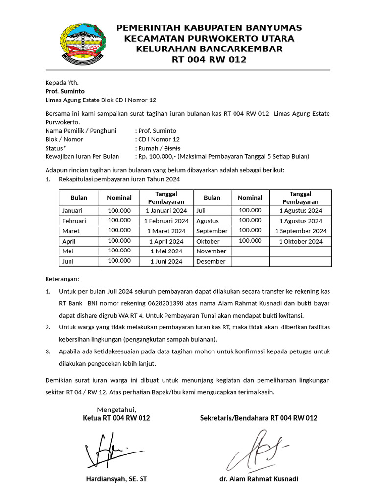 32. SURAT TAGIHAN IURAN CD 1 NO 12 | PDF