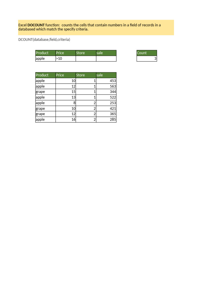 Dcount Function | PDF