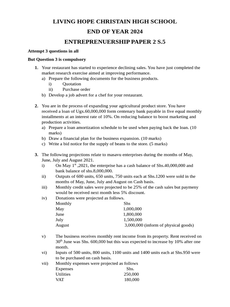 ENT S.5 PAPER 2 | PDF | Expense | Credit