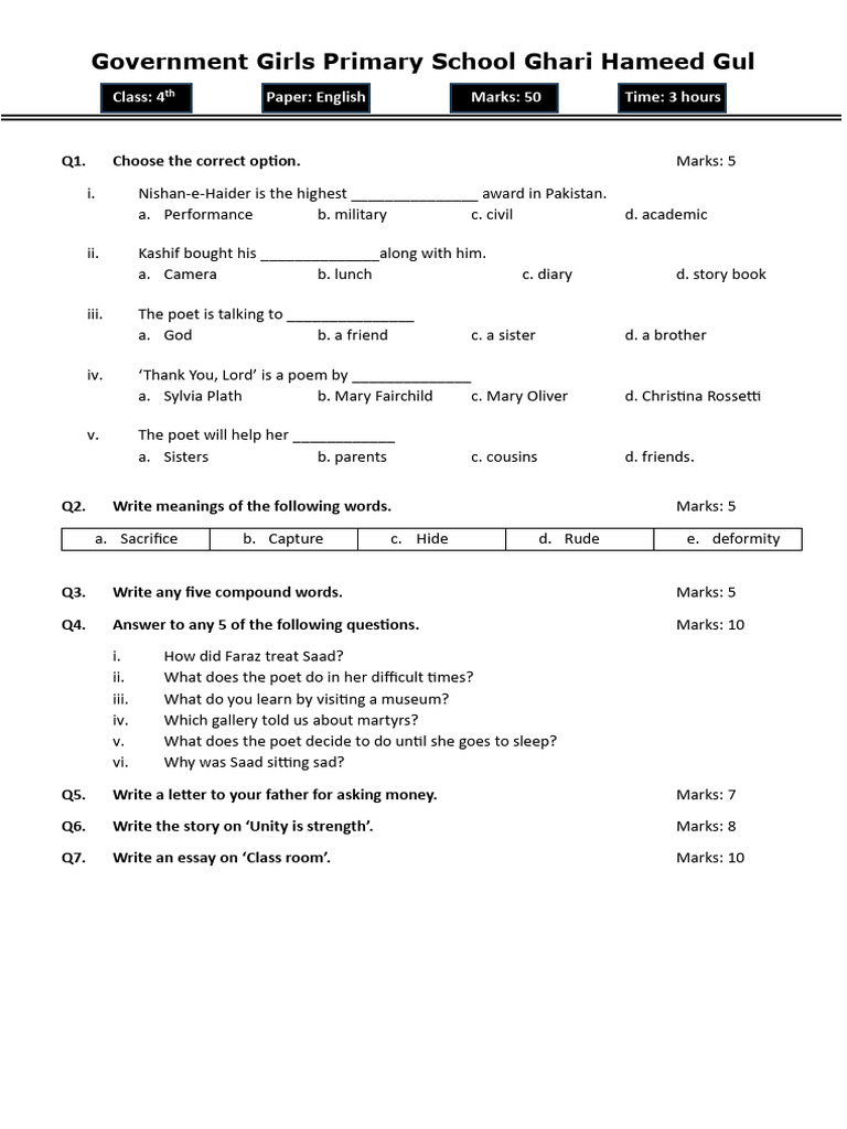 English Grade 4th-1 | PDF