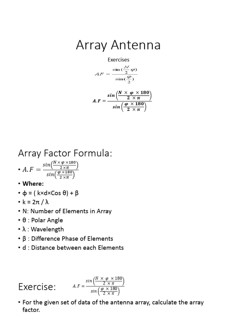 Array Factor,Friis ,and radar Exercises | PDF | Antenna (Radio) | Radar