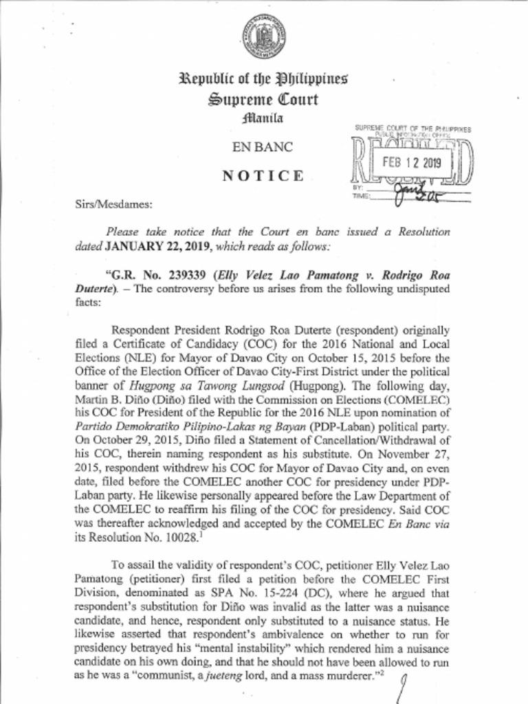 12.12 Pamatong v. Duterte | PDF