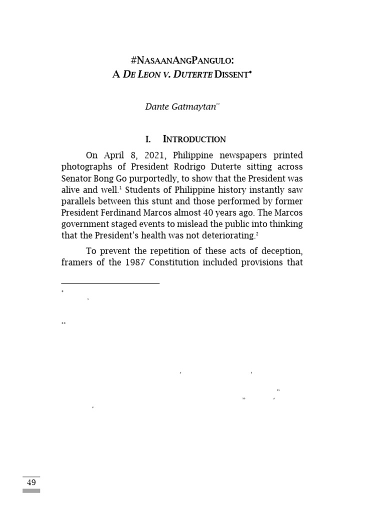 #NasaanAngPangulo - A de Leon v. Duterte Dissent by Dante Gatmaytan | PDF | Presidents Of The ...