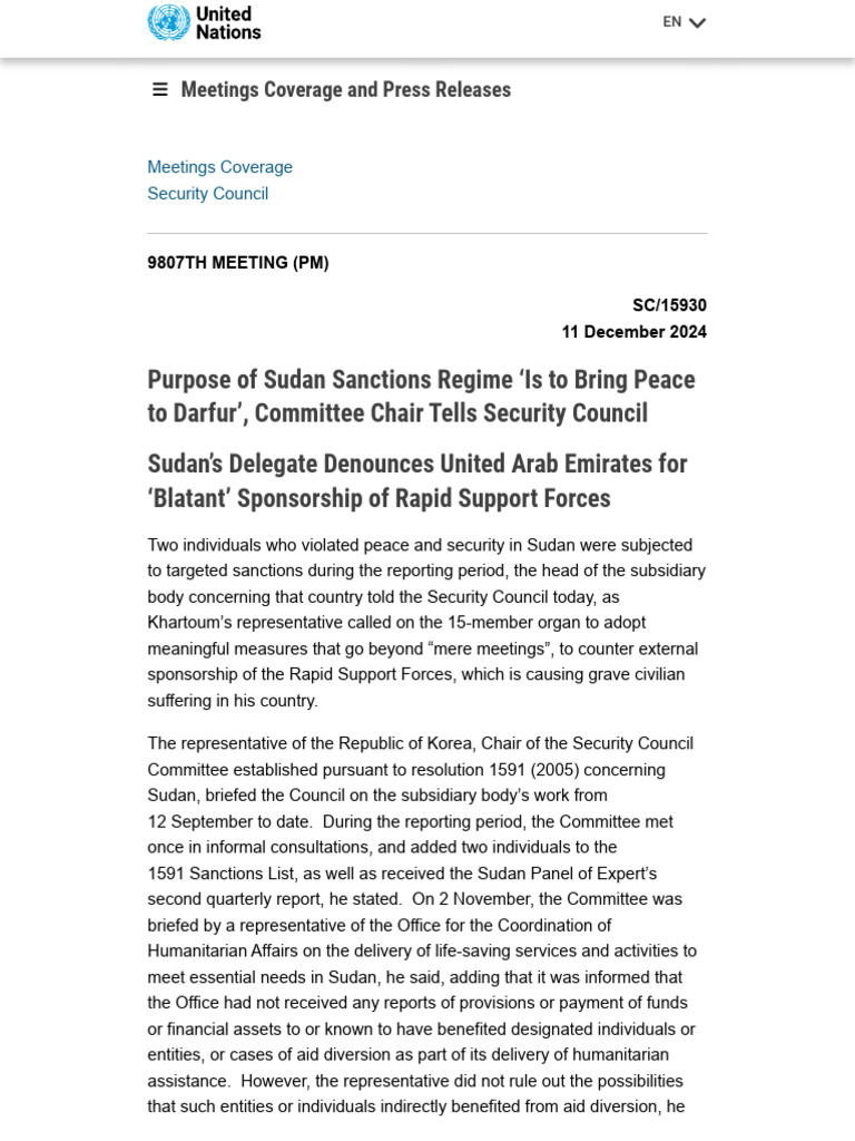 Purpose of Sudan Sanctions Regime Is To Bring Peace To Darfur ...