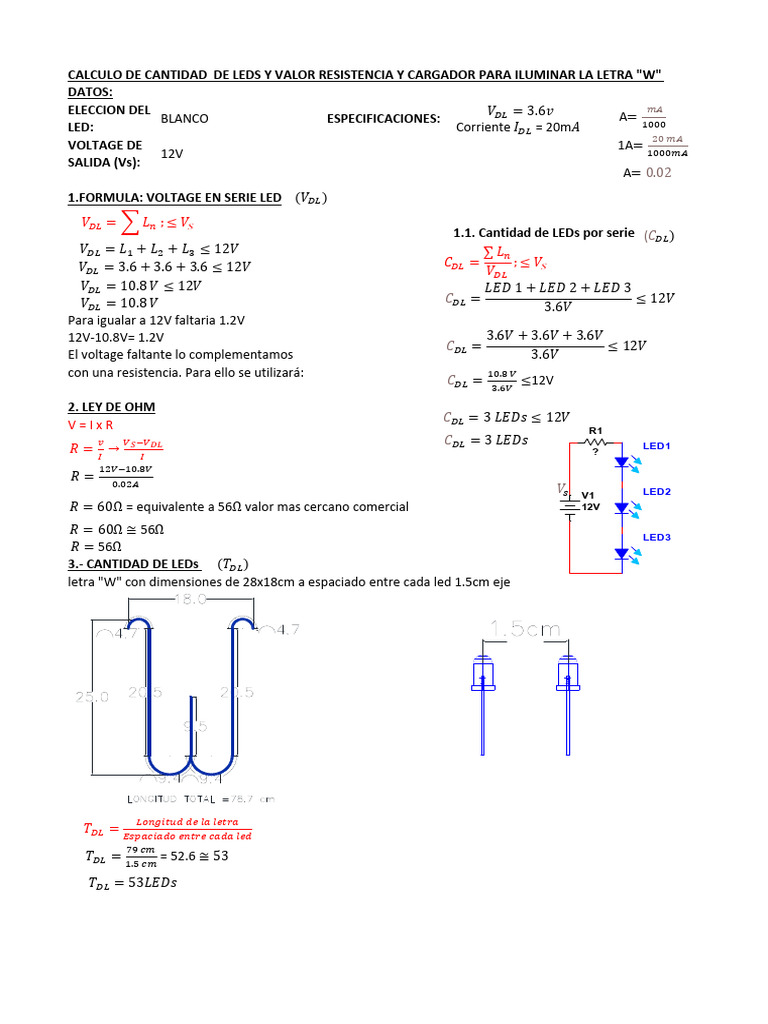 Calculo Led | PDF | Resistencia Eléctrica y Conductancia | Fenomeno fisico