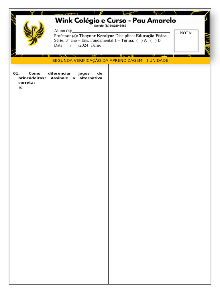 Modelo de prova - WINK | PDF