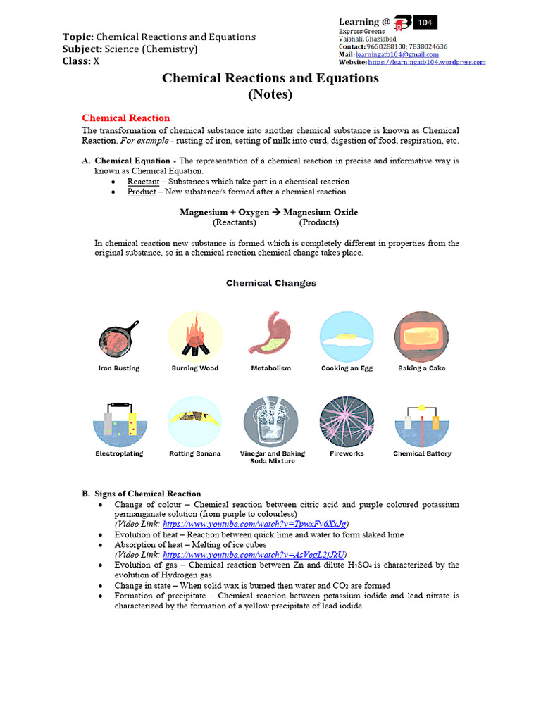 Chemical Reactions and Equations Guide | PDF | Chemical Reactions ...