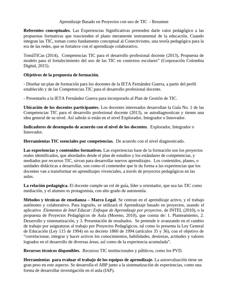 Aprendizaje Basado en Proyectos TIC | PDF | Enseñando | Maestros