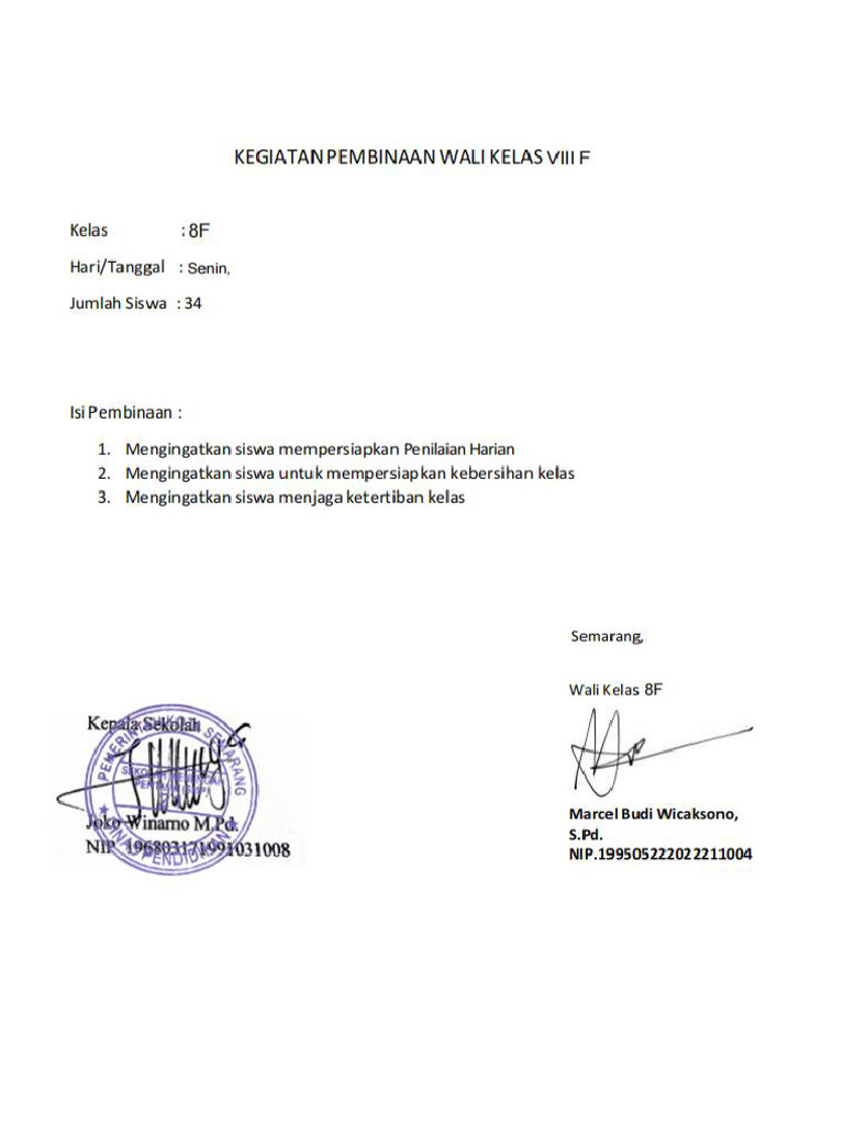 WALI KELAS 8F Agt | PDF