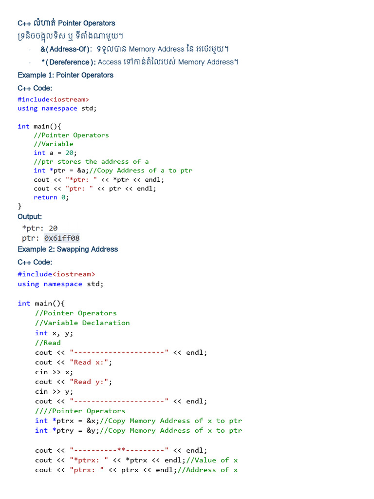 Pointer Operators | PDF | Pointer (Computer Programming) | Programming ... Pointer Operators | PDF | Pointer (Computer Programming) | Programming ...