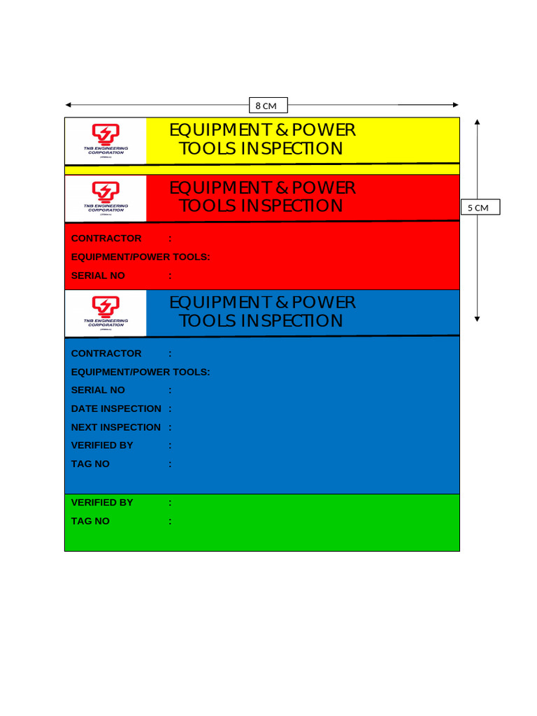Equipment & Power Tools sticker inspection | PDF