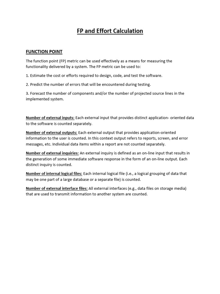 FP and effort calculation | PDF | Information | Interface (Computing)