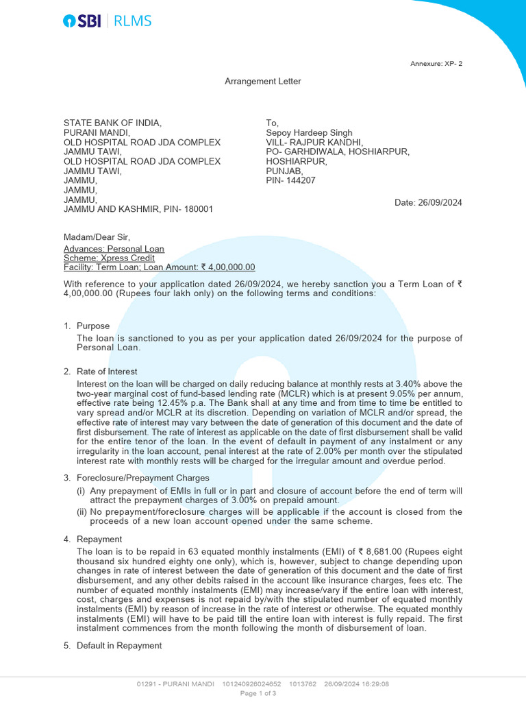 Annexure: XP-2: Page 1 of 3 01291 - PURANI MANDI 101240926024652 1013762 26/09/2024 16:29:08 ...