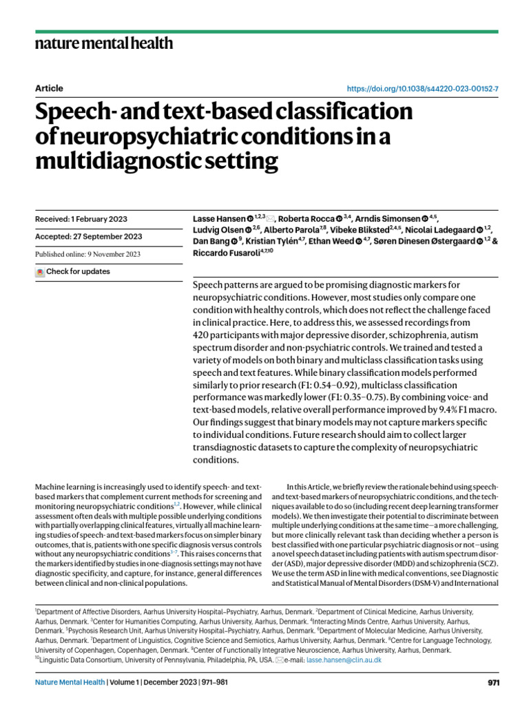 4.Nature Mental Health：Speech- And Text-based Classification of ...