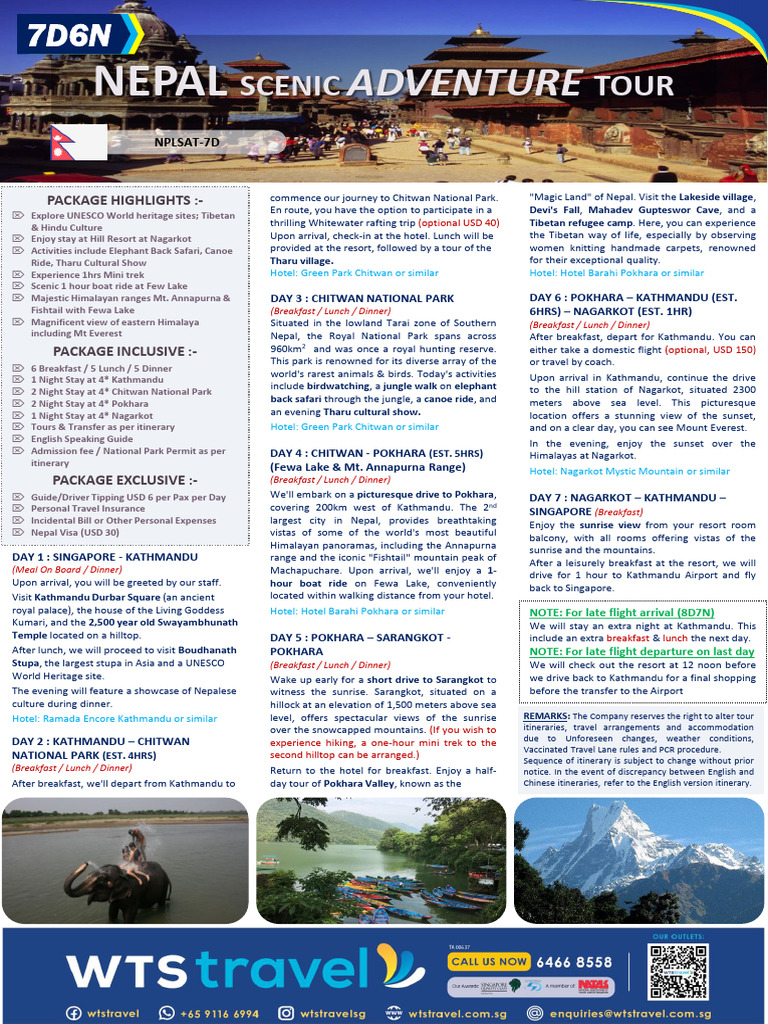 Itinerary 7D6N NEPAL SCENIC ADVENTURE TOUR NPLSAT 7D | PDF