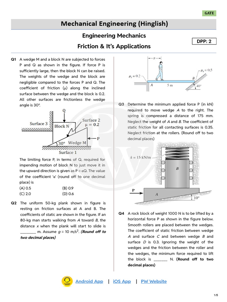 Friction & It's Applications - DPP 02 | PDF | Friction | Force