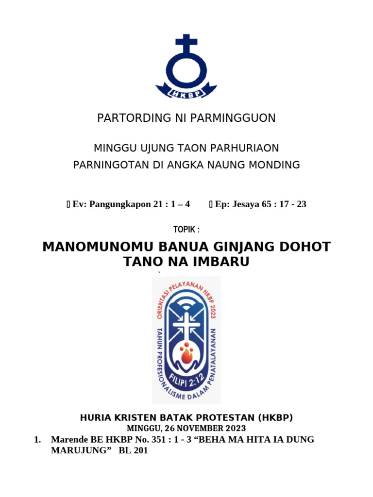 Bhs Batak, Minggu 26 Nov 2023 (Parn Na Monding-Agenda Revisi) | PDF