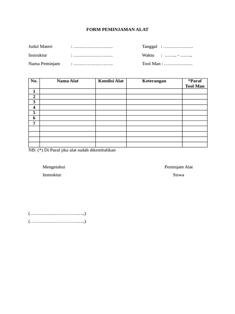 FORM PEMINJAMAN ALAT Dan Permintaan Bahan | PDF