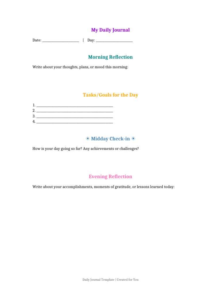 Daily Journal Entry Template | PDF