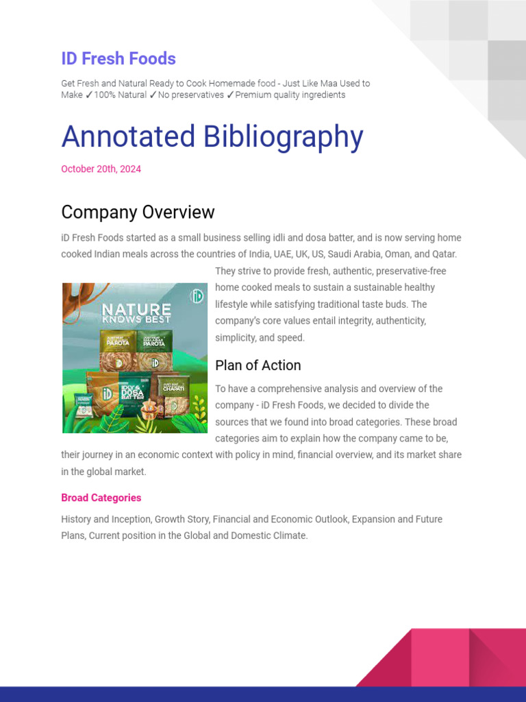 Annotated Bibliography - Id Fresh Foods | PDF | Brand | Business
