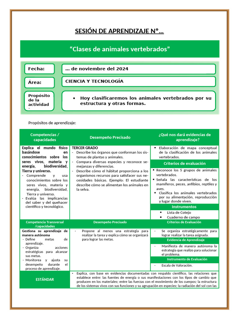 06 de Noviembre - Ciencia - Tercer Grado | PDF | Aprendizaje | Vertebrados