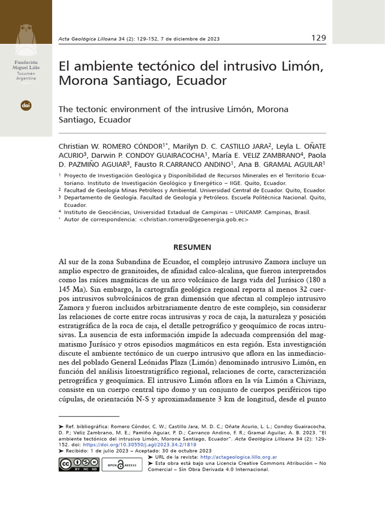Mapa Geológico del Intrusivo Limón, Ecuador | PDF | Minerales | Andes