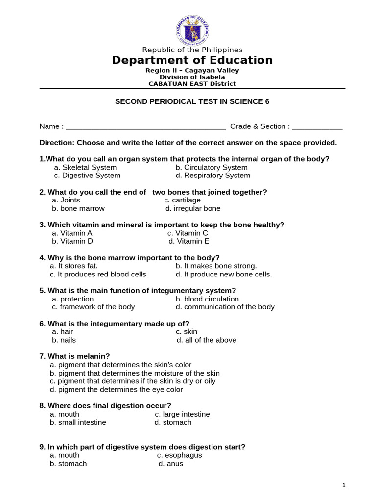 Q2-PT-SCIENCE-6 | PDF | Lung | Nerve