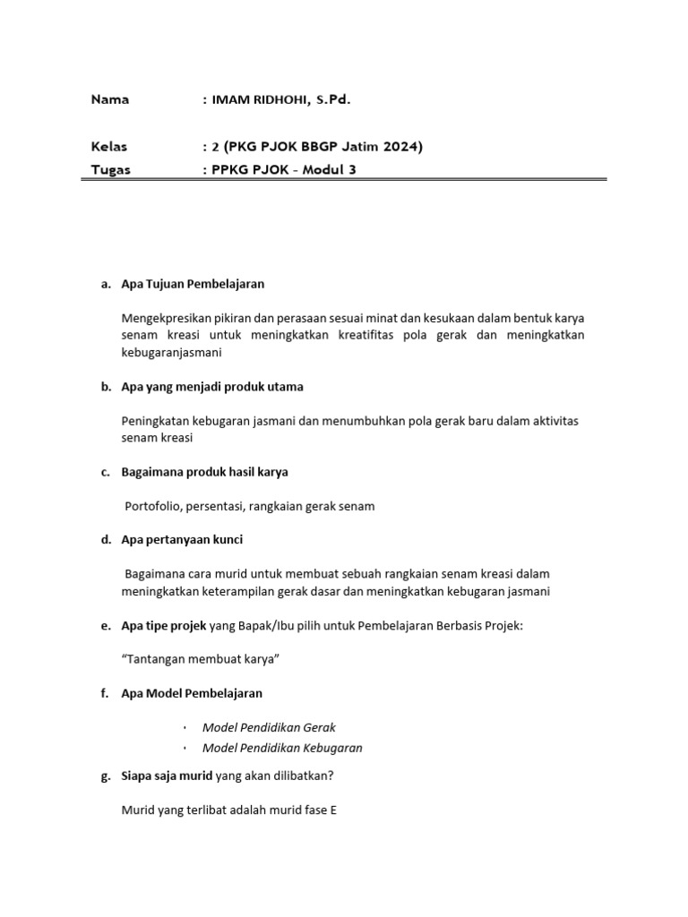 3.1.C.2 Merancang Pembelajaran Berbasis Projek Dengan Komunitas Belajar (KBS) | PDF