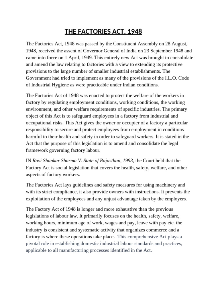 THE FACTORIES ACT | PDF | Occupational Safety And Health | Employment