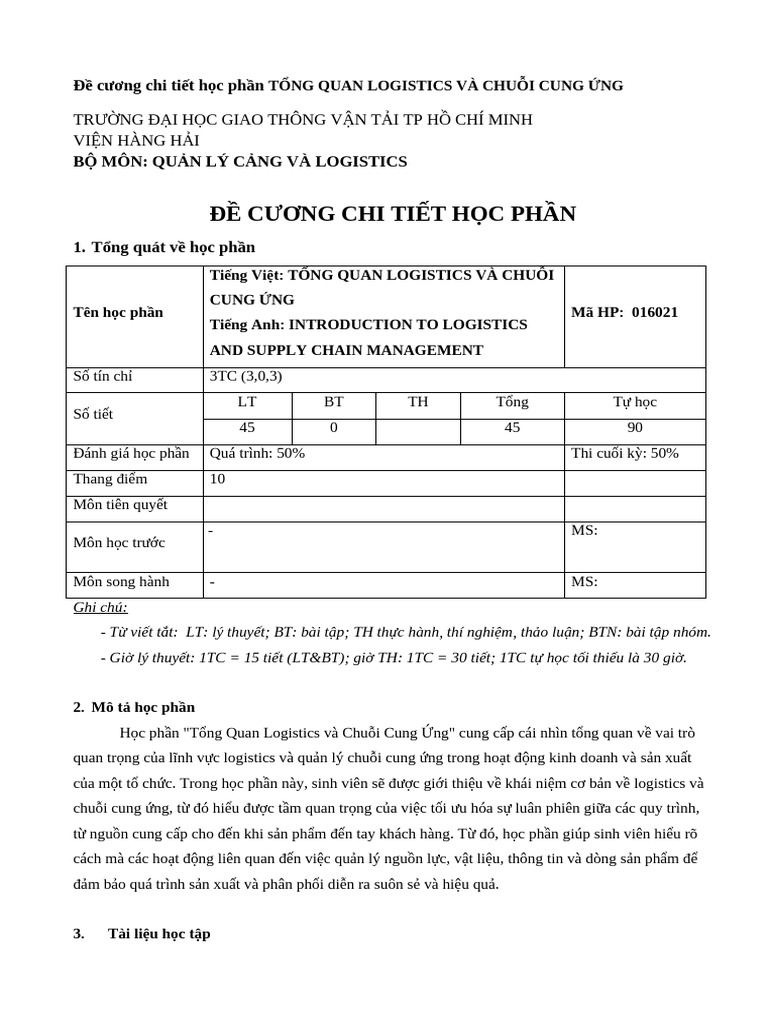 Đề Cương Chi Tiết Tổng Quan Logs - SCM 2 | PDF
