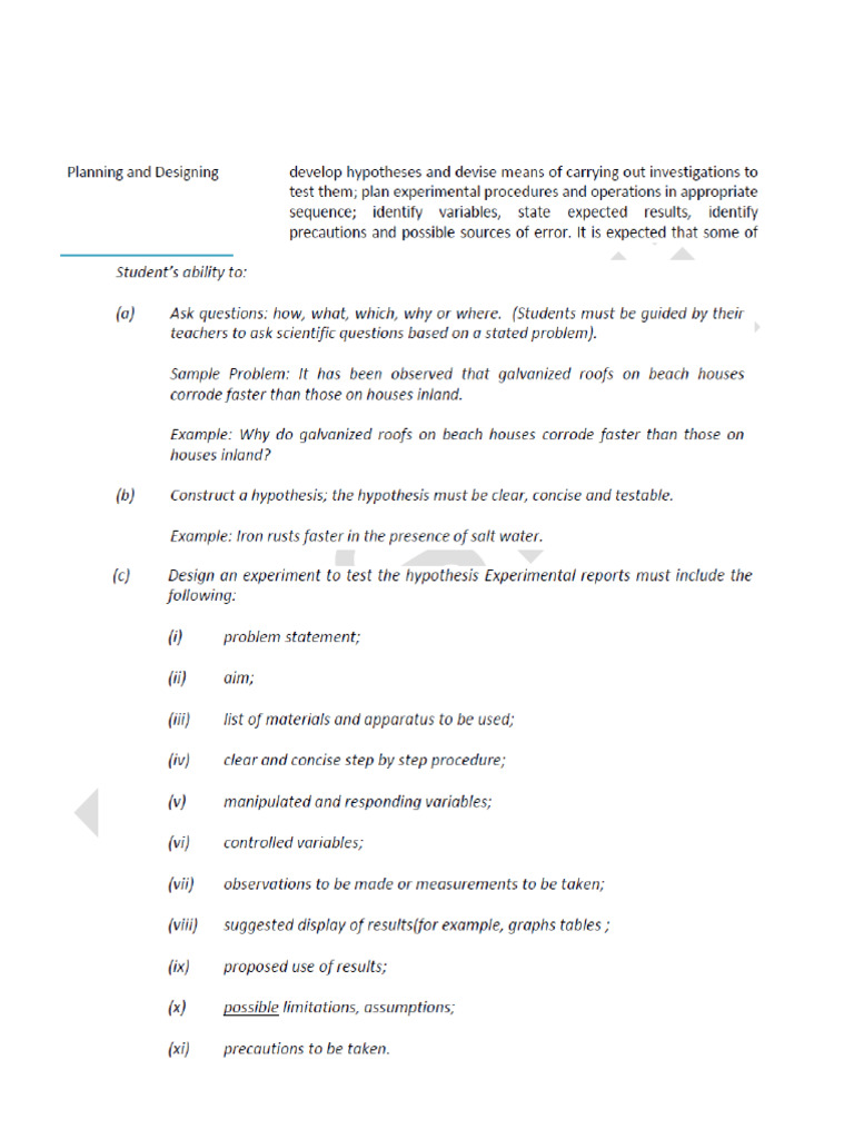 CSEC Chemistry Plan and Design (PD) Report Format | PDF