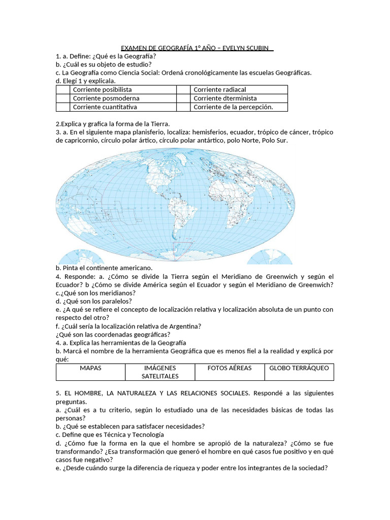 Examen de Geografía 1° Año: Contenidos Clave | PDF