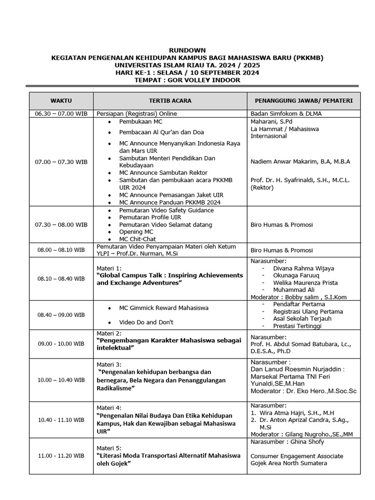 Susunan Acara PKKMB 2024 | PDF