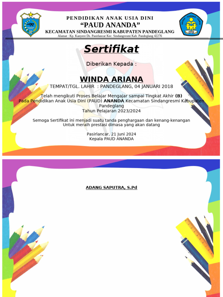 Piagam Kelulusan Siswa | PDF