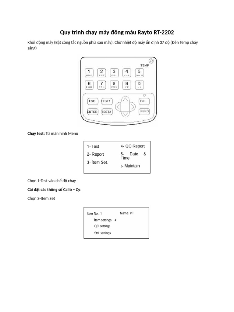 Quy trình chạy máy đông máu Rayto RT-2202 | PDF
