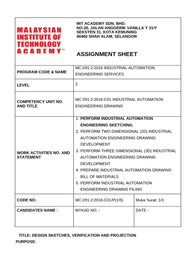 Assignment Sheet 1 | PDF | Engineering | Drawing
